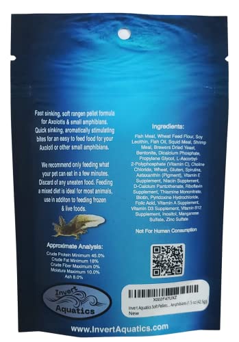 Invert Aquatics Soft Pellets for Axolotls - Moist Sinking Diet for Axolotl, Newts, Salamanders & Other Small Amphibians (3 oz (85g))