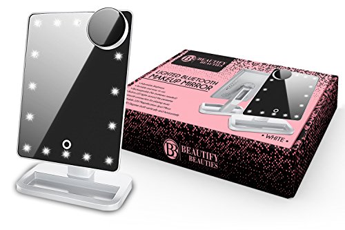 Lighted Makeup Mirror, Vanity Mirror with Bluetooth, 360° Rotation, Adjustable Brightness, Touch Screen, Detachable 10X Magnification Spot Mirror, Rechargeable by Beautify Beauties