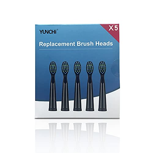 YUNCHI Toothbrush Replacement Heads Compatible with Fairywill FW-D1/D3/D7/D8/507/508/551/917/959, Gloridea, Sboly, WOVIDA, Y1 Sonic Electric Toothbrushes, 5 Pack - Black