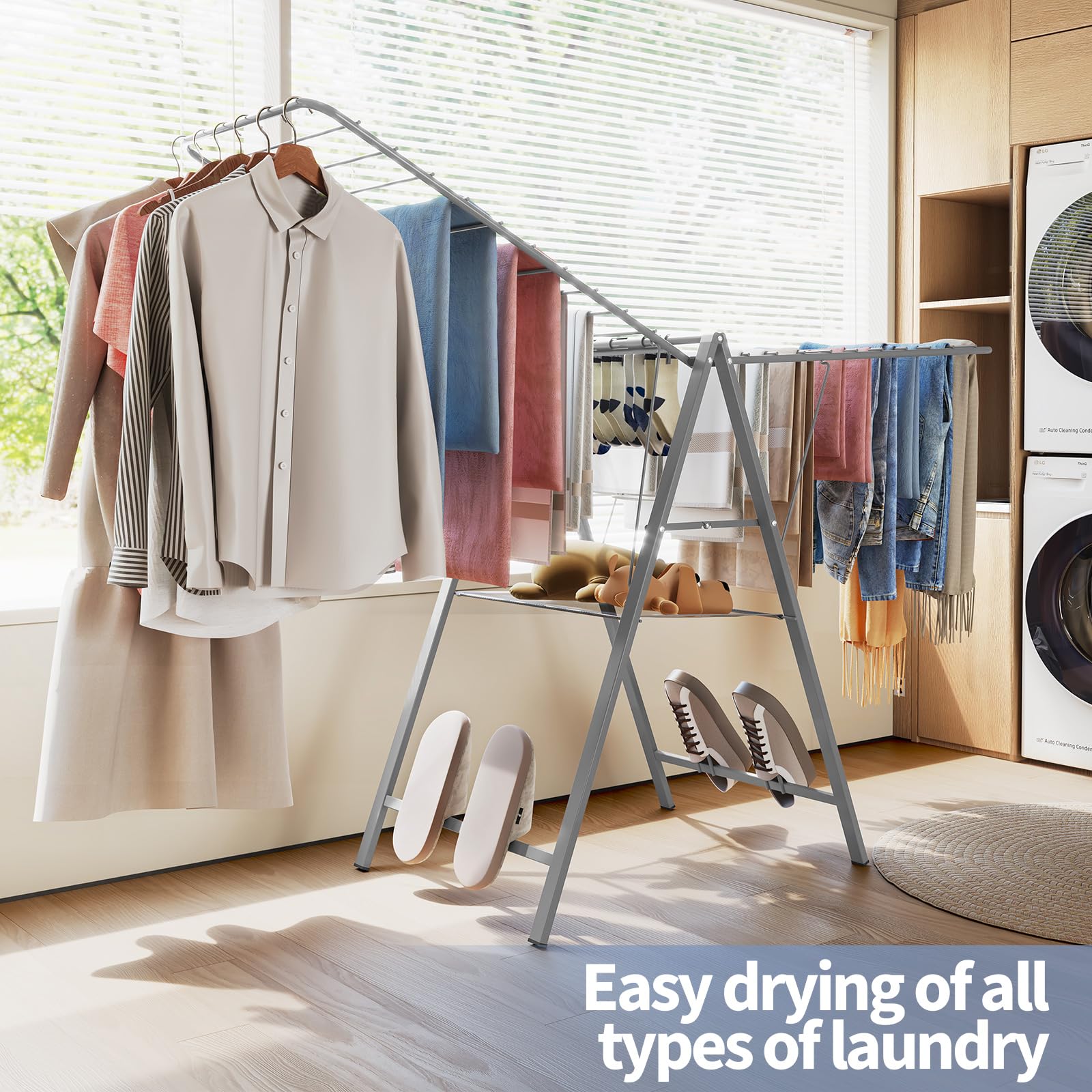 APEXCHASER Ultra Thin Drying Rack β Foldable Clothes Drying Rack with Enhanced Capacity - Convenient and Space-Saving, with Adjustable Wings.