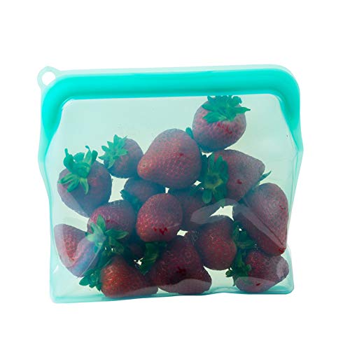 BluePerlOne Two-30 oz. 100% Silicone Reusable Food Storage Bags (2 Pack) - Eco-friendly, Food-Grade, Leak-Proof Zipper Bags - Microwave, Oven, Sous Vide, Dishwasher & Freezer Safe (4 Cups/ 30 oz.)