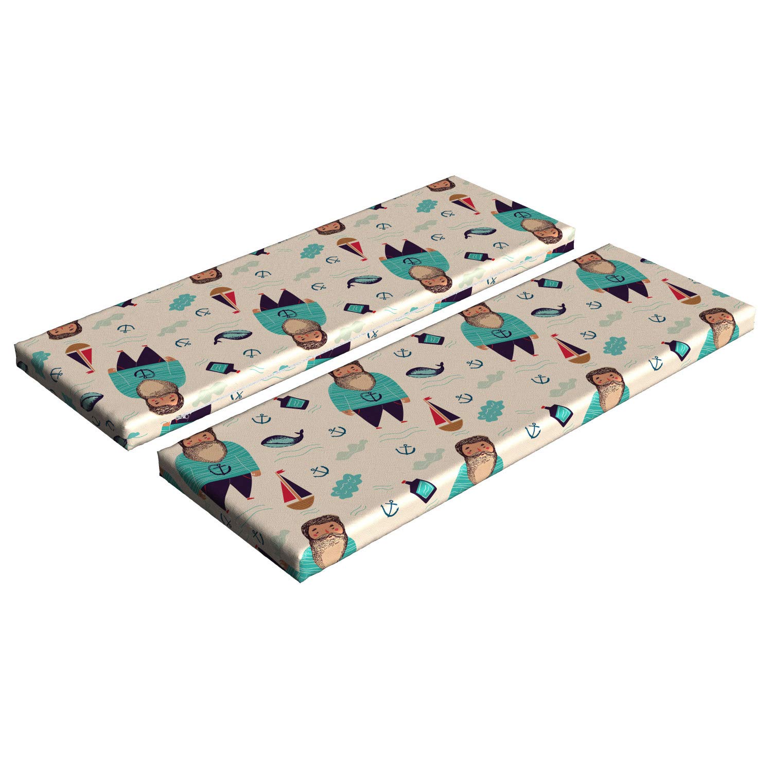 Ambesonne Sailboat Bench Cushion Set of 2, Potbelly Sailor with Striped Clothes and Blue Whales Hand Drawn Design, Standard Size Foam Pad and Decorative Cover, 45" x 15" x 2", Multicolor