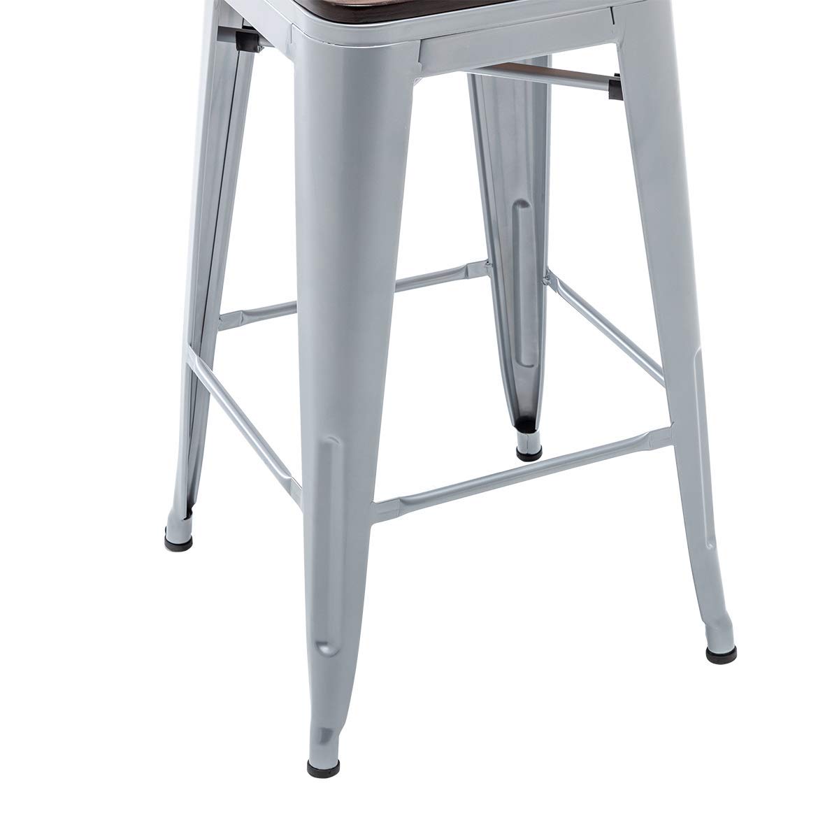 Alunaune 24" Metal Counter Height Bar Stools Set of 4 Industrial Backless Kitchen Patio Counter Stool Stackable Barstools Wood Top- 24inch, Silver