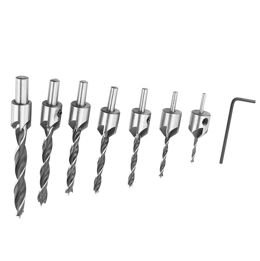 NUZAMAS 7pcs HSS Countersink Drill Bits Set Woodworking Reamer Chamfer Tool, 3-10mm Pre-Drill Counterbore Drill Bits Made for Screw