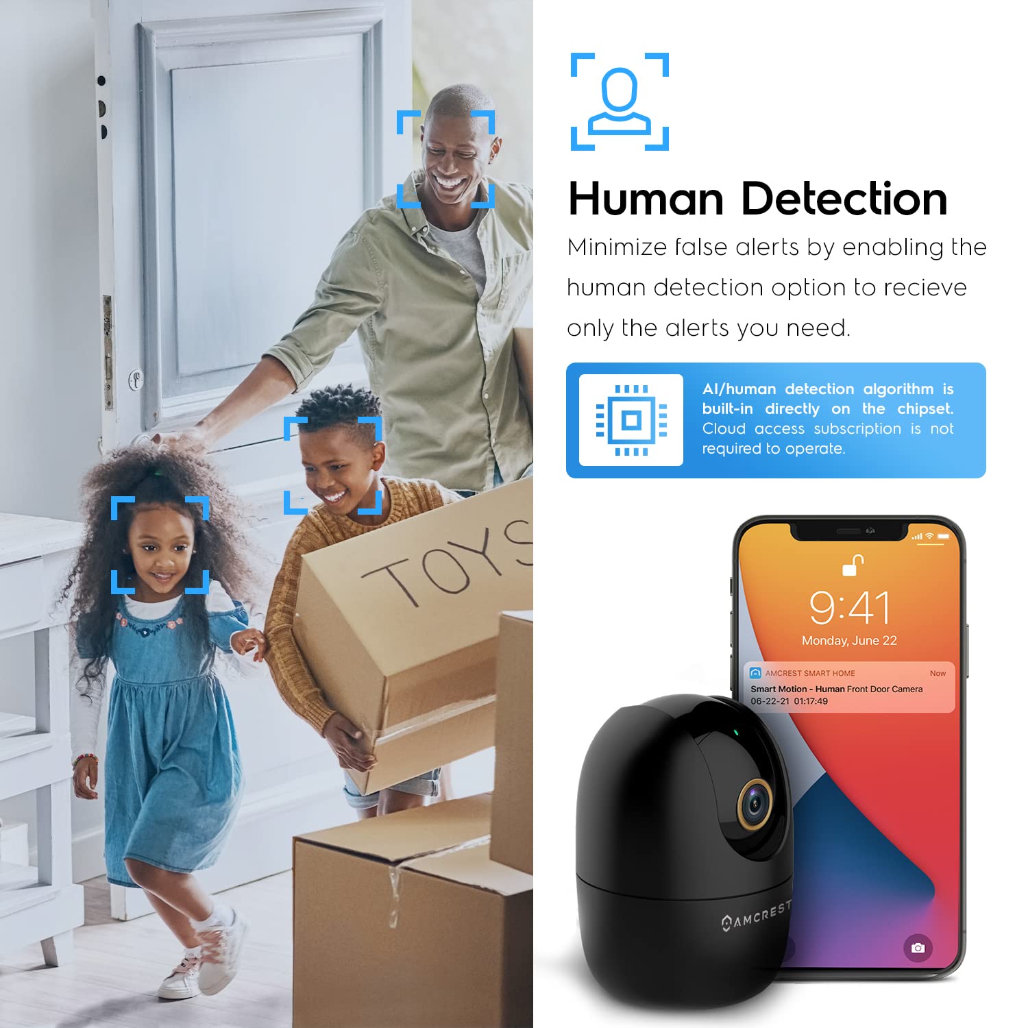 Amcrest 4MP WiFi Camera Indoor, Dog Camera, Sound & Baby Monitor, Human & Pet Detection, Motion-Tracking, w/ 2-Way Audio, Pan/Tilt Wireless IP Camera, Night Vision, Smart Home ASH41-B