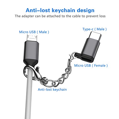 Micro USB to USB C Adapter,(8-Packs)Aluminum USB Type C Adapter Convert Connector with Keychain Charger Compatible Samsung Galaxy S10 S9 S8 Plus Note 9 8, LG V40 V35 G8 G7,Google Pixel 3 XL,Moto Z2 Z3