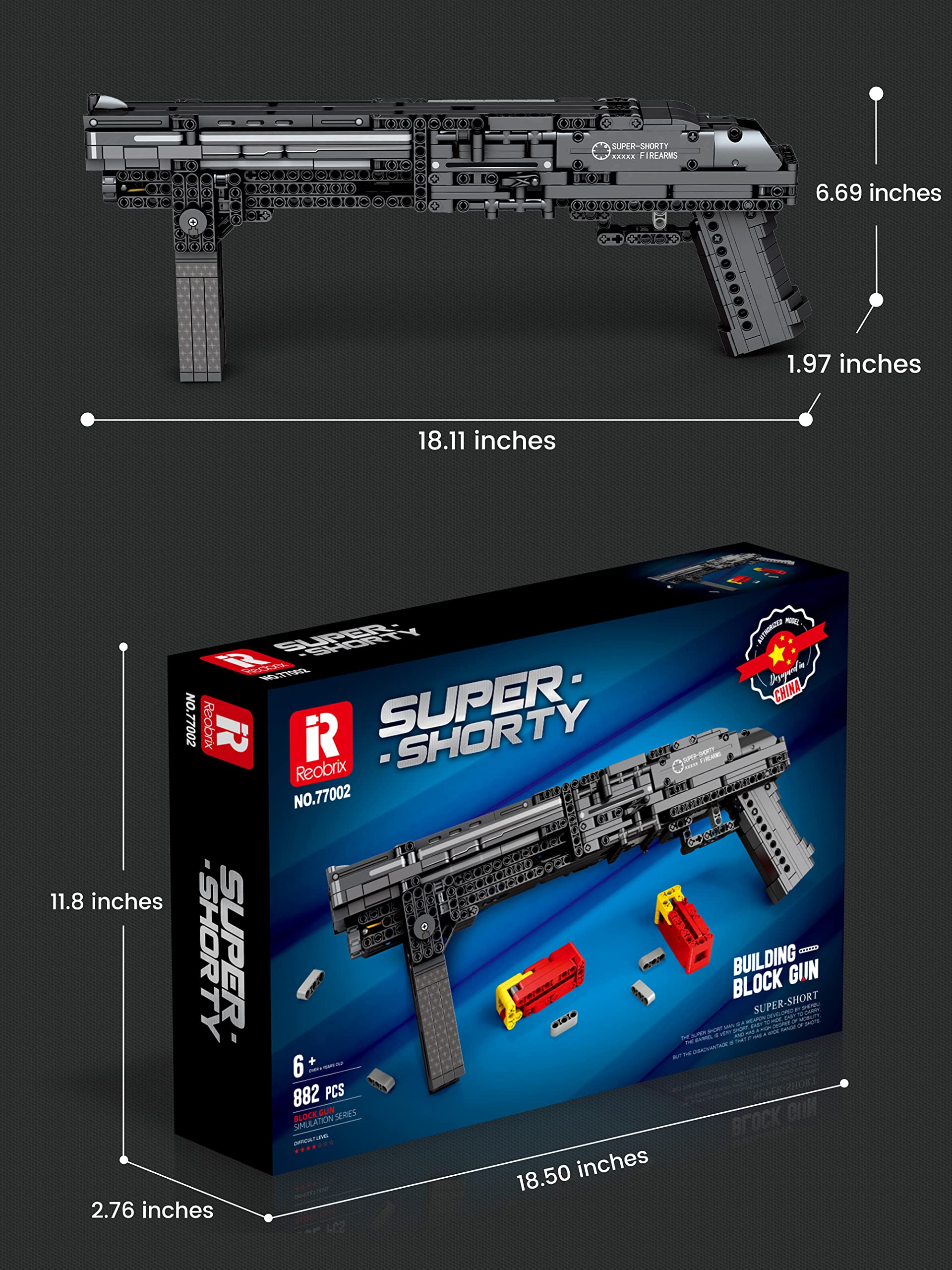 AmazingBlock Reobrix 77002 Super Shorty Building Kit, Building Toys with Shooting Function, 882 PCS Building Blocks Model, Gift for Adults and Kids, Really Cool Building Bricks Impressive Toy