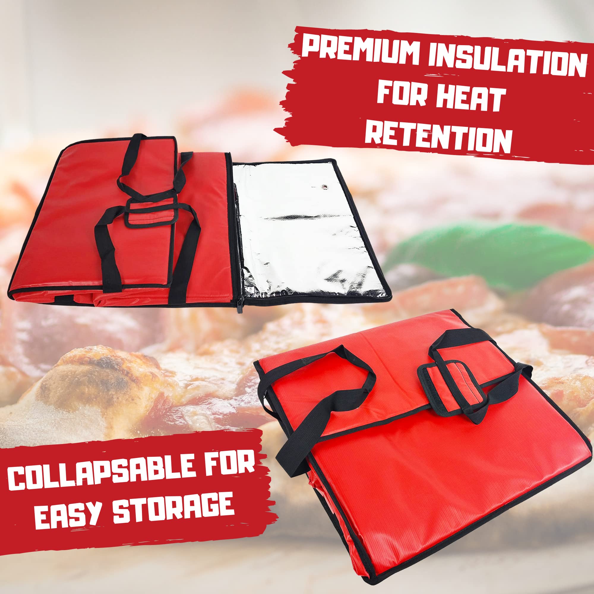FSE Insulated Pizza Food Delivery Bag Carrier, 18 Inch x 18 Inch x 13 Inch (Zipper Closure)