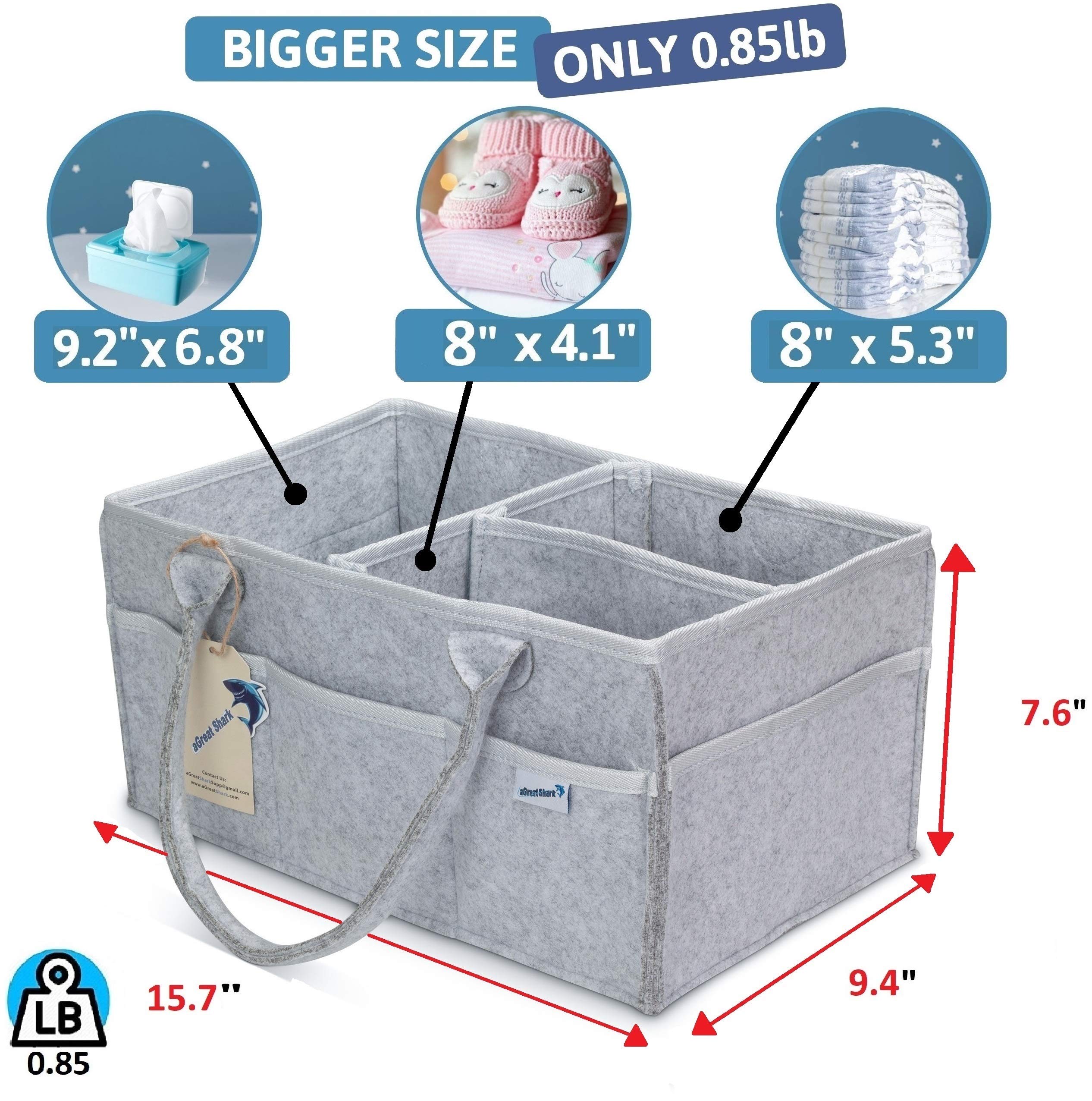 AGREAT SHARK Baby Diaper Caddy - Car Organizer and Nursery Storage Bin for Diapers Baby Wipes With Zipper Pocket (Large)