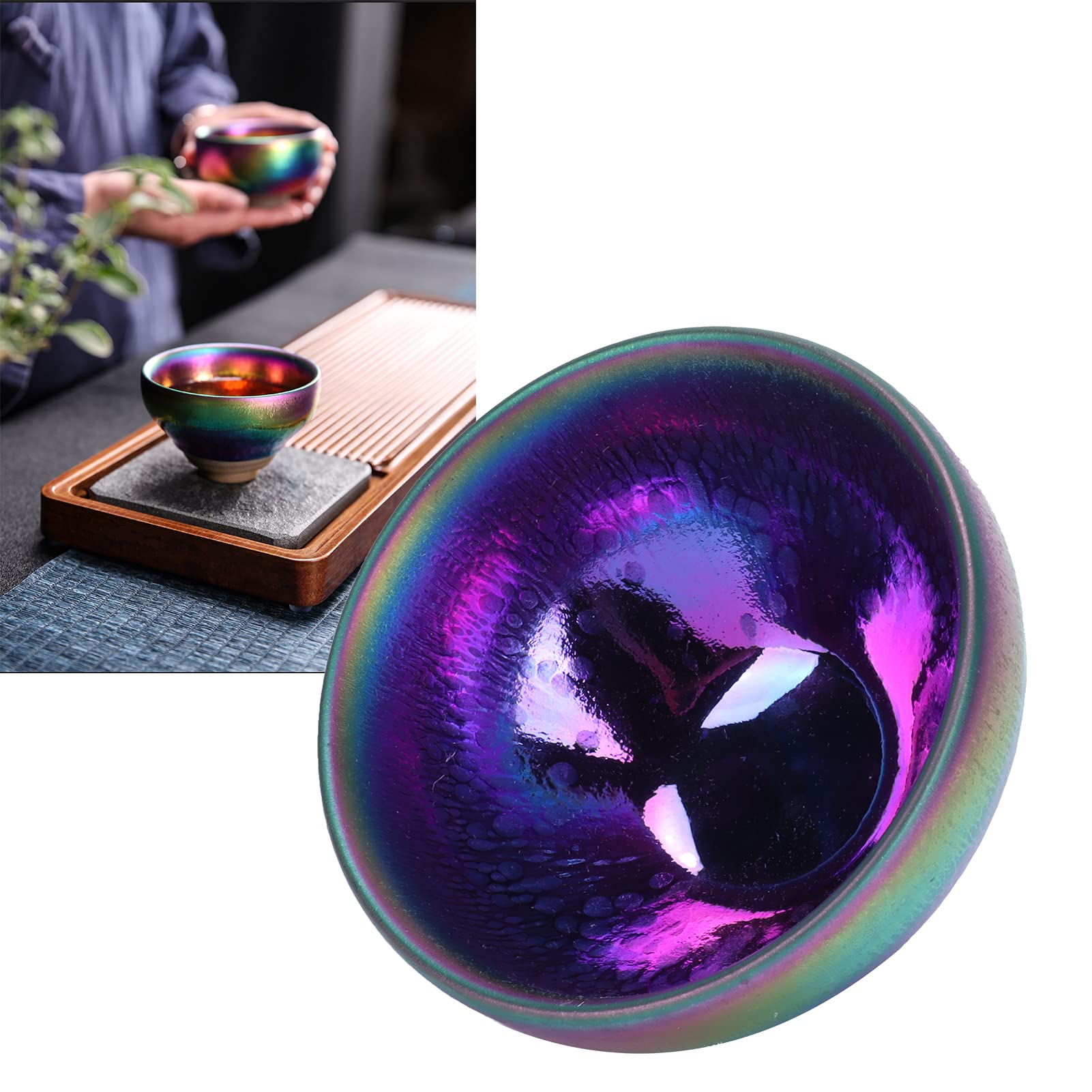 Alvinlite Ceramic Cup, Jianzhan Tea Set Chinese Tenmokus Tea Cup Porcelain Tea Bowl Handmade Fancy Glaze Kungfu Tea Cup Traditional Collection Cup Mug for Home Decoration Gift