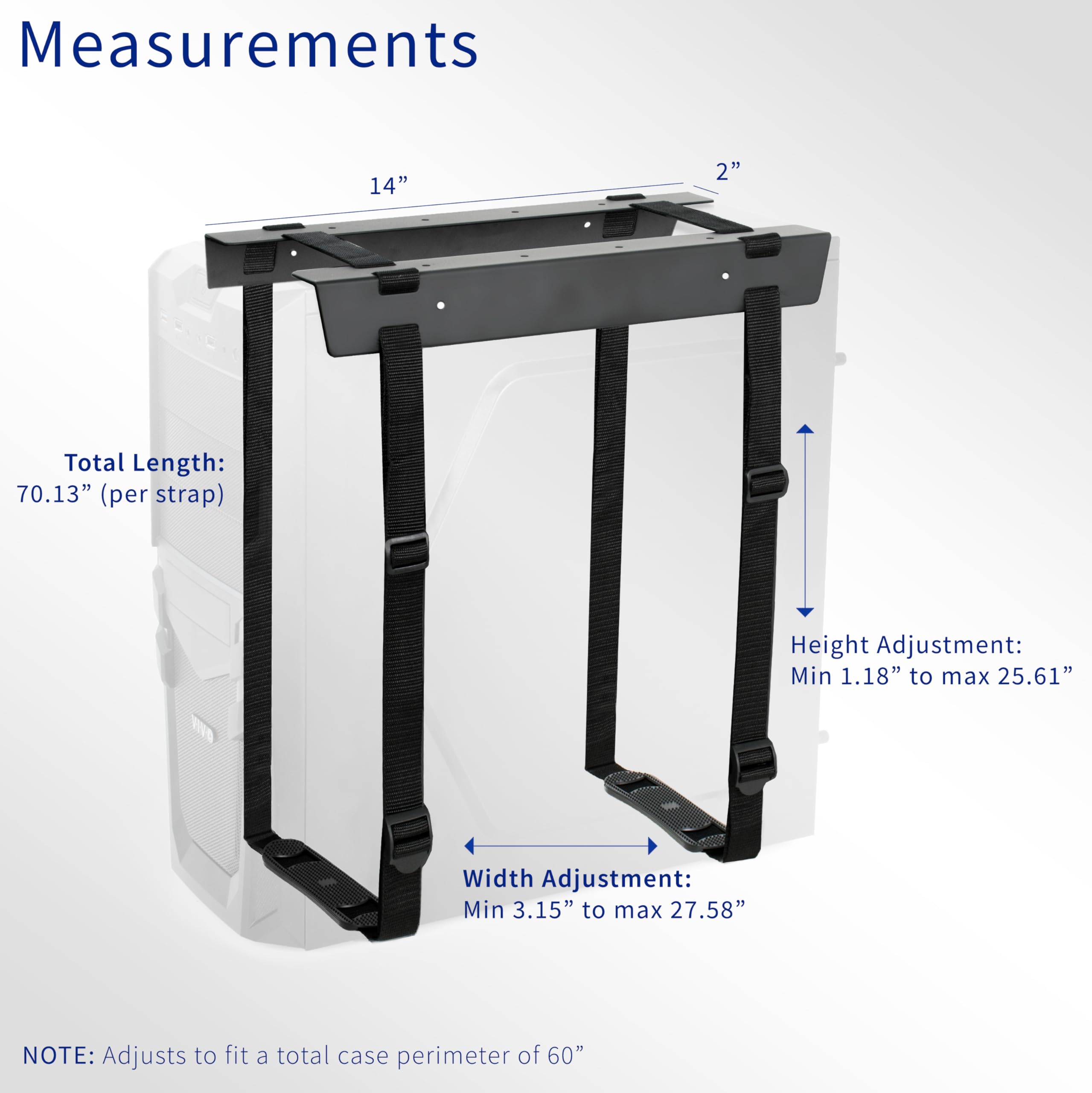 VIVO Under-Desk and Wall Mount PC Adjustable Strap and Steel Bracket Holder, Computer Case Carrier, Black, MOUNT-PC02S
