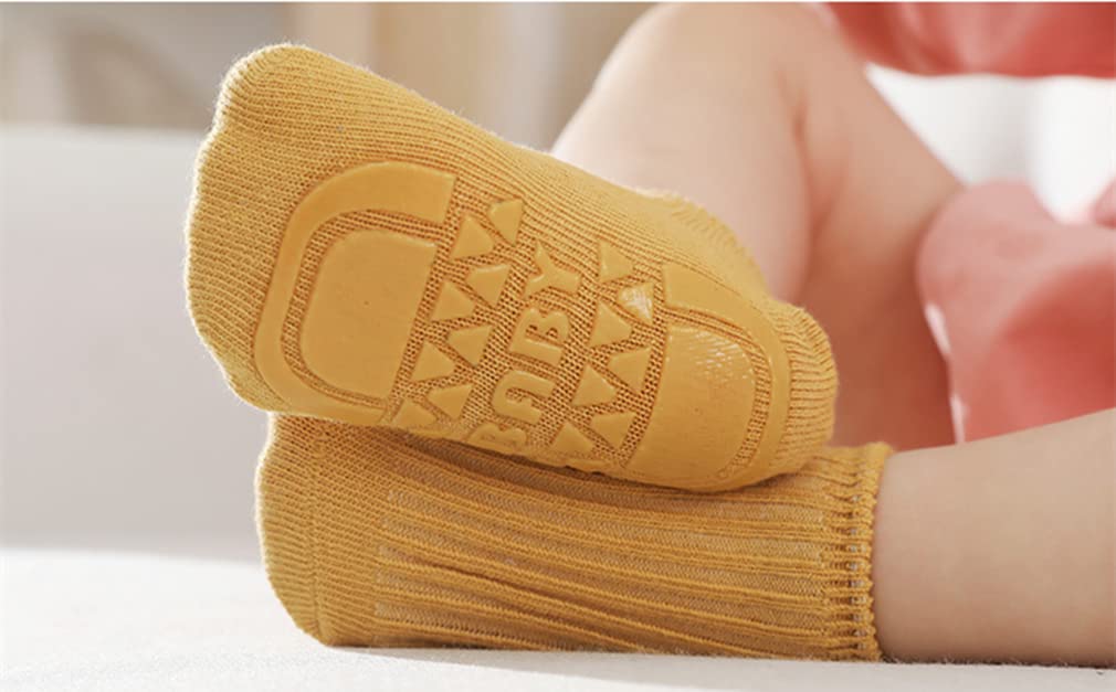 BEHELE Toddler Baby Non Slip Socks 8 Pairs Infant Newborn Antiskid Socks with Grips Solid Anti-Slip Unisex Ankle Socks for Girl Boy (M(1-3T))