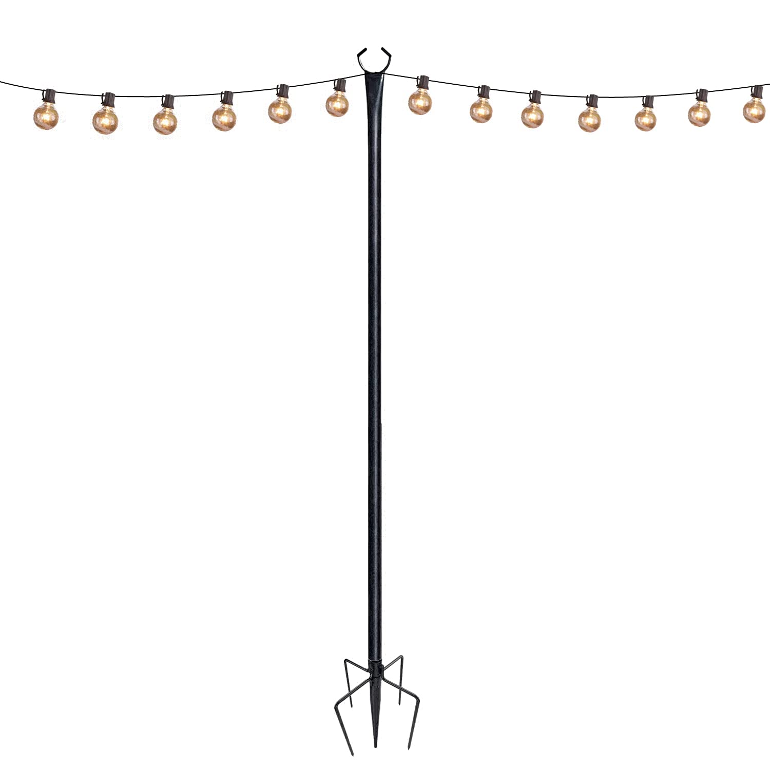 String Light Poles Outdoor with 5 Prong Fork Holiday Steel Light Pole Patio Lights Pole Garden Backyard Birthday for Parties Cafe Patio Wedding Party Terrace Decoration (Steel Pole - 1 Pack)