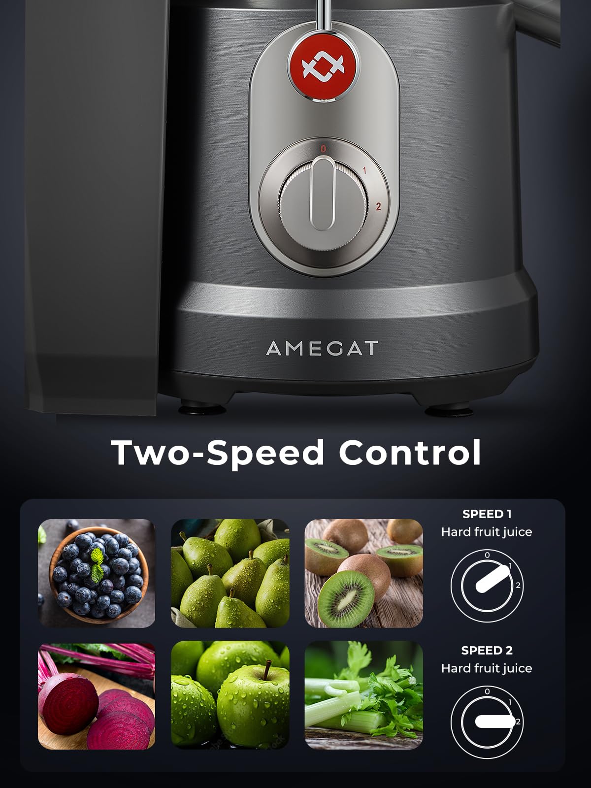 AMEGAT Juicer Machines Vegetable and Fruit, 1300W Powerful Juice Extractor Machine, Whole Fruit Juicer With 3.2" Wide Mouth Food Chute, 2 Speeds, High Juice Yield, 100% BPA-Free