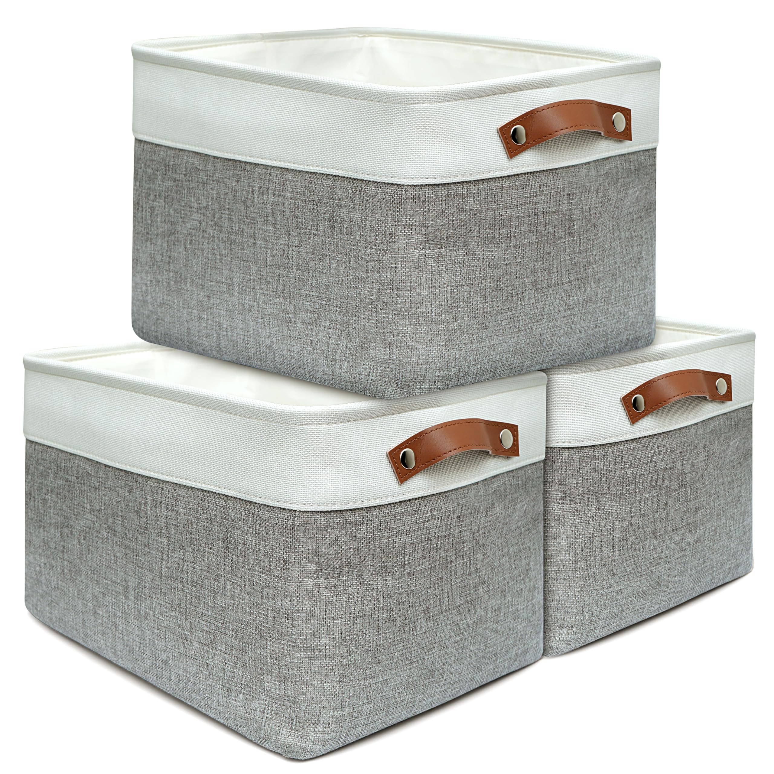 Generic Storage Bins, Fabric Storage baskets for shelves 3 Pack , Foldable Storage Linen Closet Organizer For Toys , Clothes , Home , Office 15Ć11Ć9.5 inches (Grey &White), BS1122