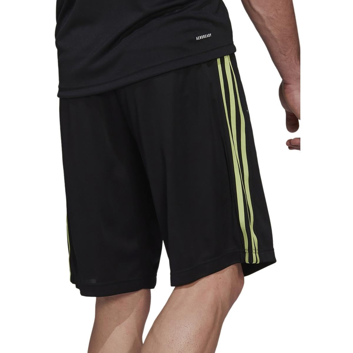adidas Men's Designed 2 Move 3-Stripes Shorts, Black/Pulse Lime (Primeblue), X-Small