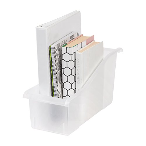 IRIS USA 15" x 6" Plastic Connecting Book and Paper Storage Container Bin, 8-Pack, Vertical Standing Plastic Book Binder Notebook File Craft Organizer Box for Classroom Kids Room Office, Clear