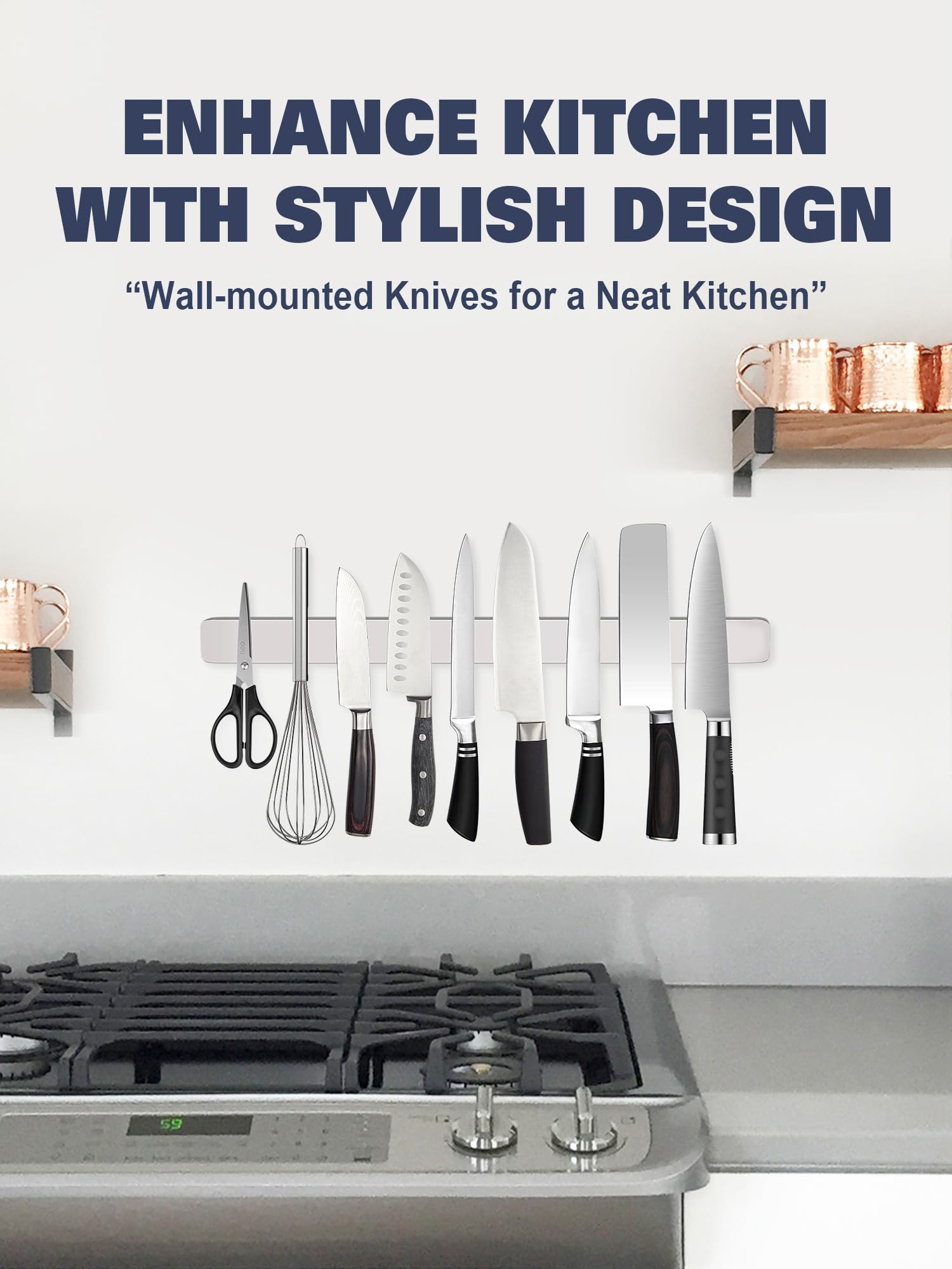 Bronypro 16 Inch Magnetic Knife Holder for Wall, Stainless Steel Knife Magnetic Strip for Refrigerator Mounted Bar, Magnetic Knife Rack for Kitchen Utensil Holder & Tool Holder