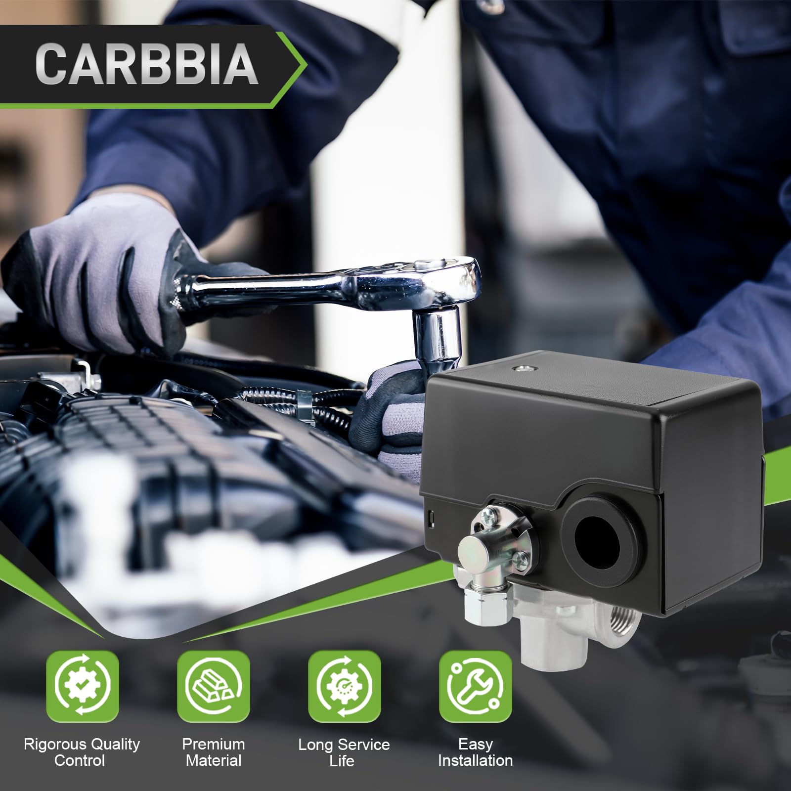 Carbbia Z-D26612 Pressure Switch Z- for Porter Cable 150/120 PSI D26612 4 Port 120 Volt