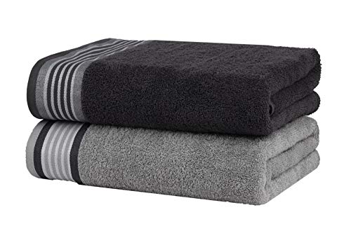 CASA COPENHAGEN Designed in Denmark 550 GSM 2 Large Bath Towels 2 Large Hand Towels 2 Washcloths, Super Soft Egyptian Cotton 6 Towels Set for Bathroom, Kitchen & Shower - Granite Grey & Mirage Grey