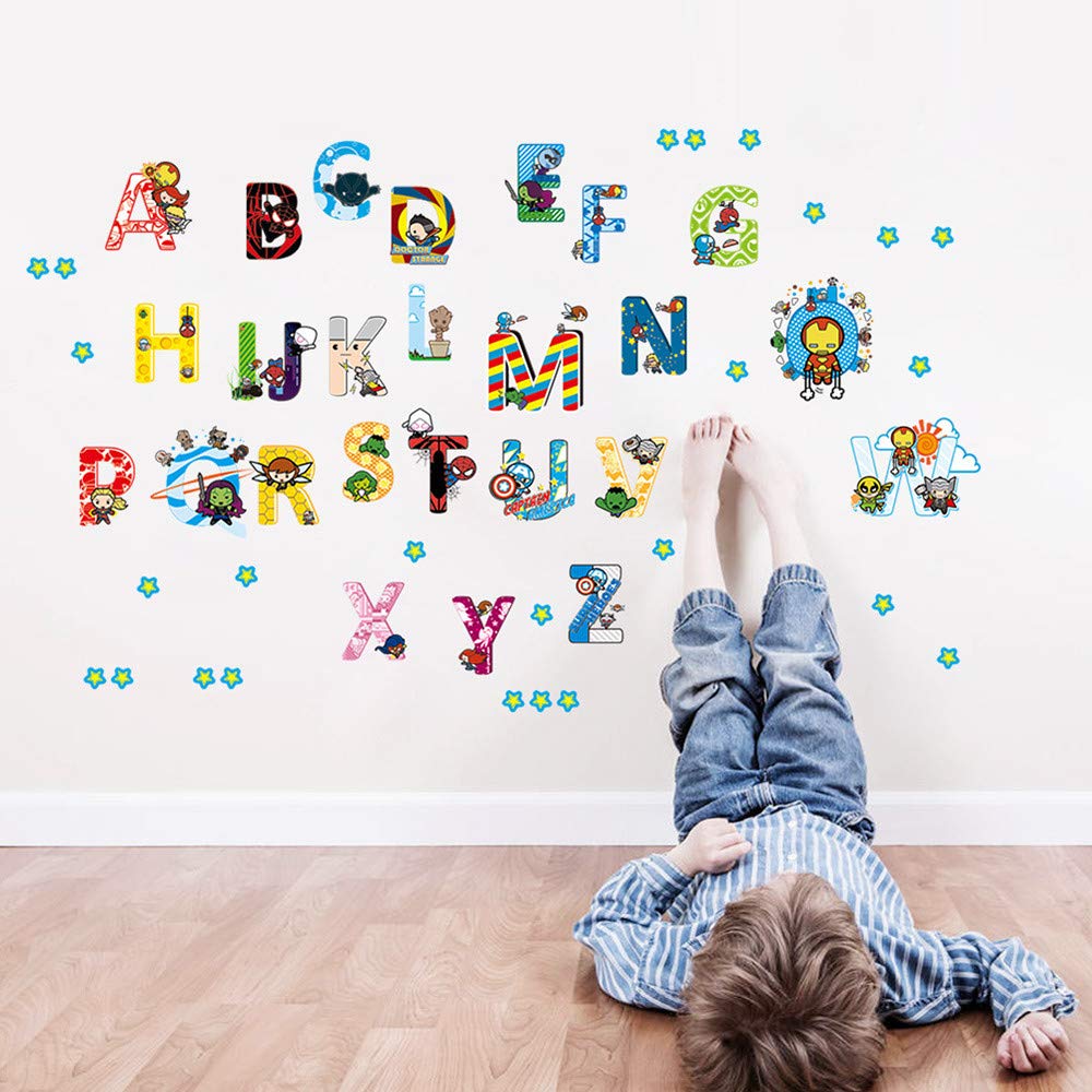 ufengke Alphabet ABC and Superheroes Wall Stickers Stars Letters Wall Decals Wall Decor for Kids Bedroom Nursery