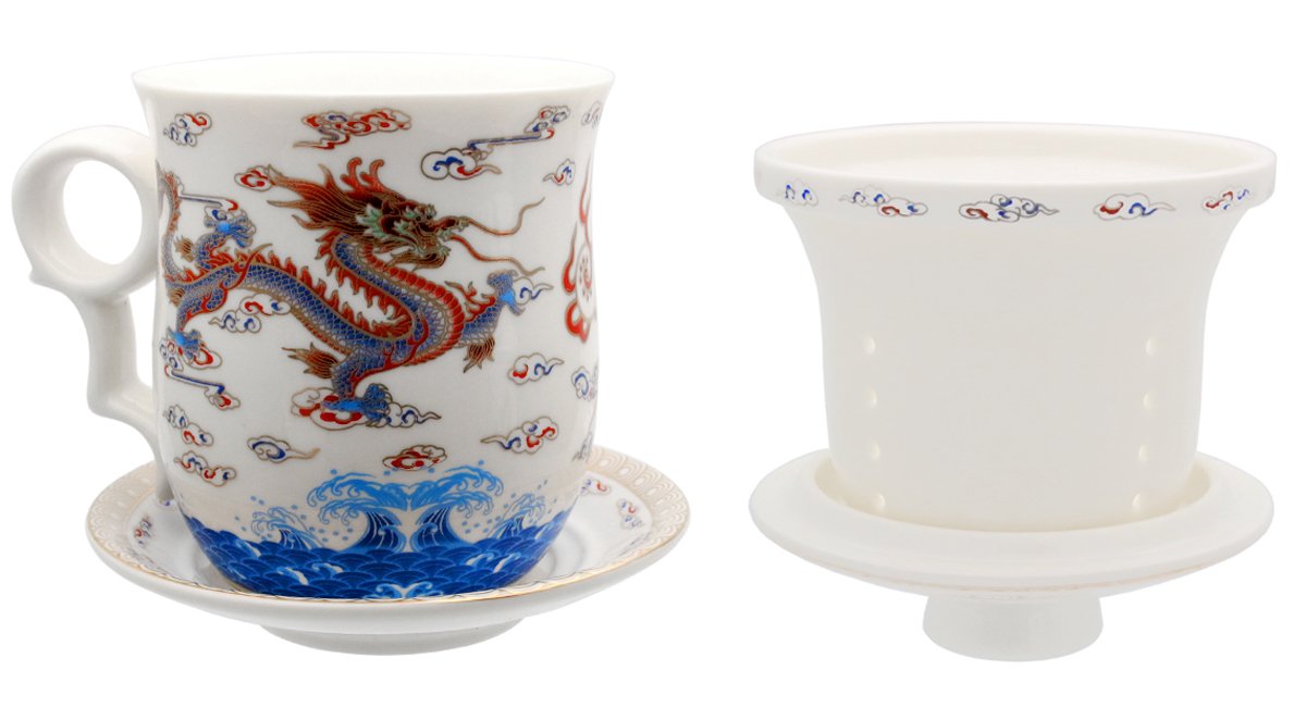 Ameolela Porcelain Tea Cup with Infuser Lid and Saucer Sets - Chinese Jingdezhen Ceramics Coffee Mug Teacup Loose Leaf Tea Brewing System for Home Office