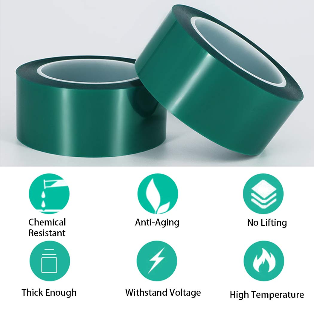 APT,2 Mil Polyester Tape with Silicone Adhesive, PET Tape, high Temperature Tape, 3.5 mil Thickness, Powder Coating, E-Coating (1, 2" x 72Yds)