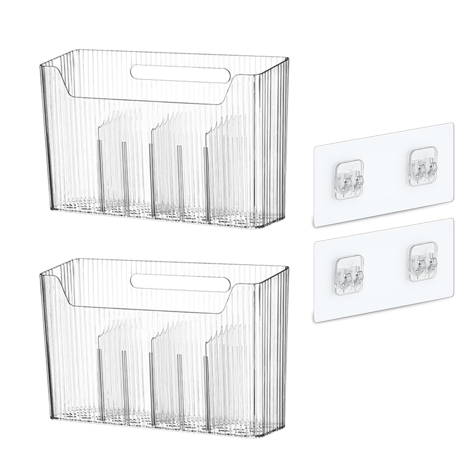 Lae Nuvole 2 Pack Adhesive Mount Cabinet Door Organizer, Wall Mounted Bathroom Organizers and Storage Bins Plastic Stackable Shower Caddy Hanging Floating Shelves for Narrow Space, BPA Free (Clear)