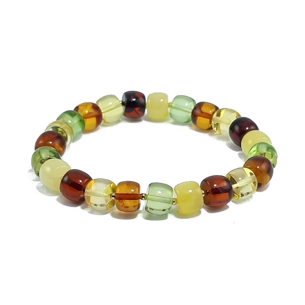 AMBER ALEX Multi-Color Amber Tablets Stretch Bracelet, Genuine Baltic and Caribbean Amber.