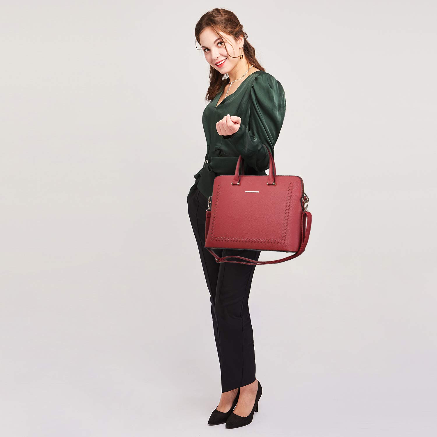 Dasein Women Woven Design Large Handbag Purse Vegan Leather Work Bag Tote Shoulder Bag