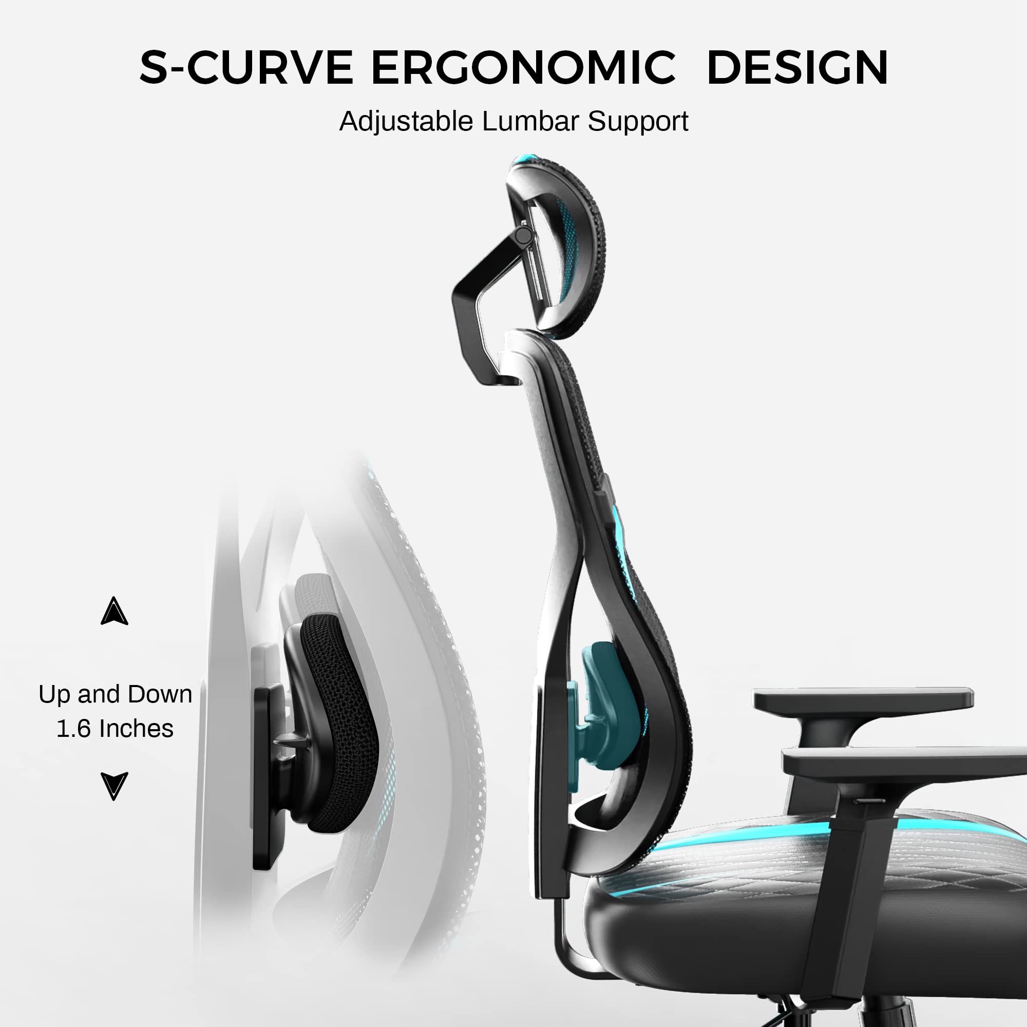 EUREKA ERGONOMIC Gaming Chair,Video Game Chairs PC Mesh Gaming Computer Chair with Adjustable Lumbar Support Headrest Armrest Gamer Desk Chair with for Adults Teens, Blue
