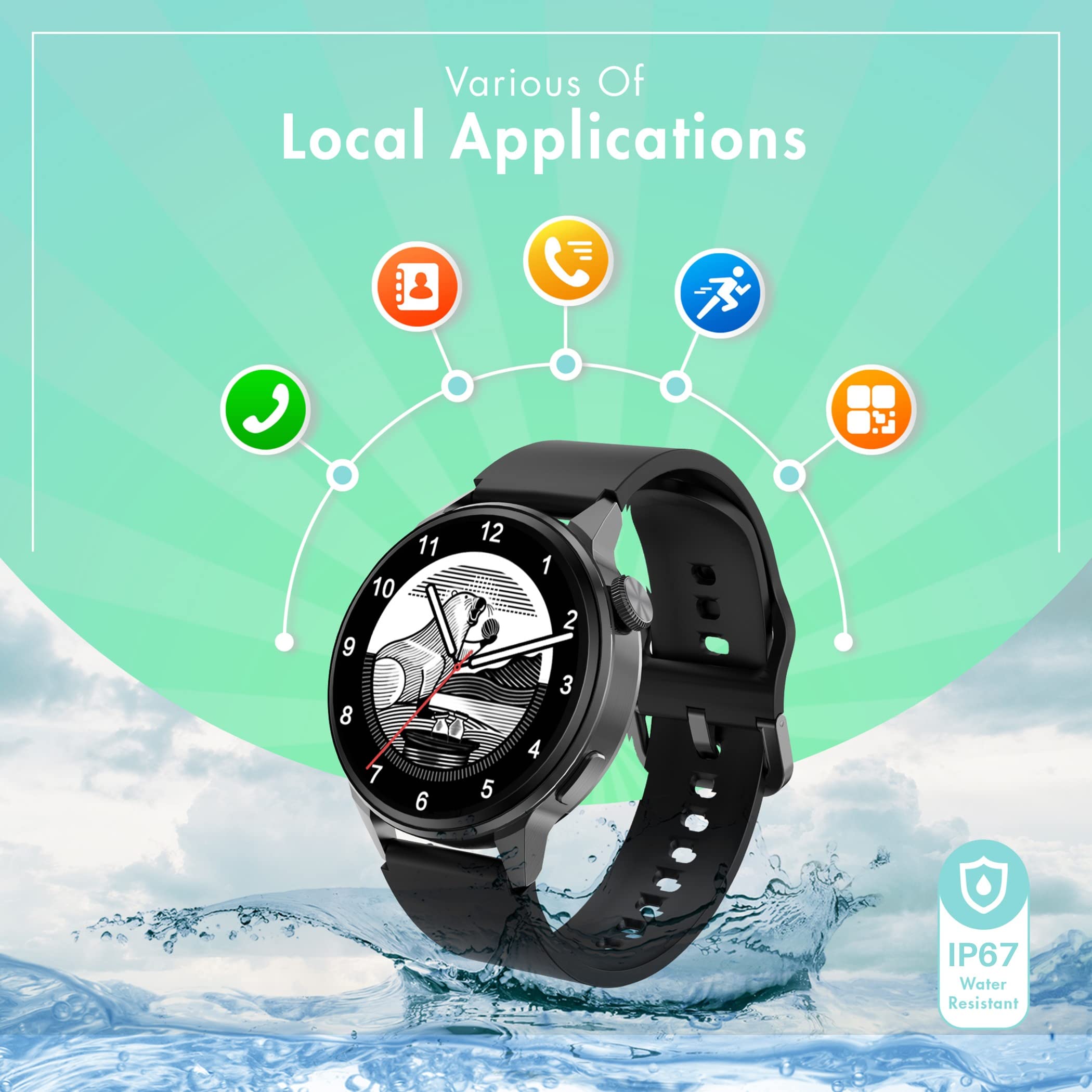 EKTON Smart Watches for Men & Women - Smart Watch for Android Phones, Make/Answer Calls, Messaging, Voice Assistant, NFC Functions, Wireless Charging, Long Battery Life, Black