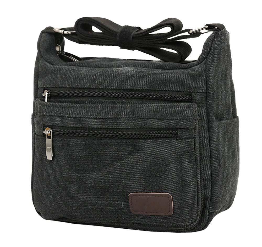Canvas Shoulder Bag for Women and Men Messenger Handbags Cross Body Multi Zipper Pockets Bag
