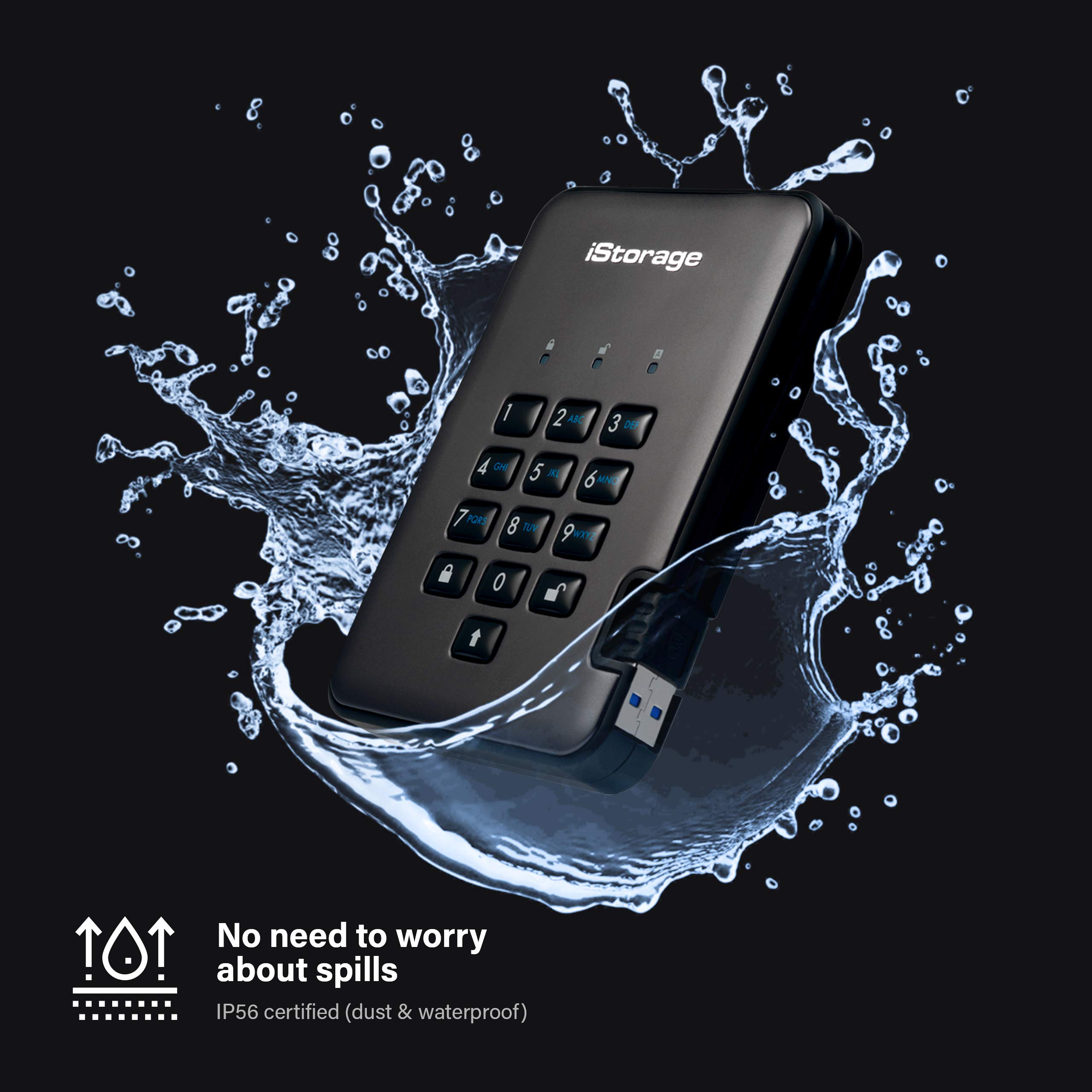 iStorage diskAshur PRO2 HDD 2TB Secure portable hard drive FIPS Level 2 certified - password protected, dust and water resistant, portable, military grade hardware encryption. IS-DAP2-256-2000-C-G