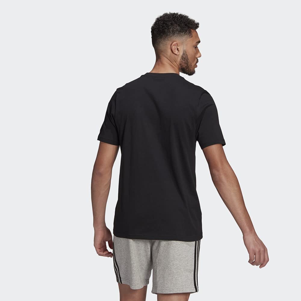 adidas Men's Essentials Embroidered Linear Logo Tee, Black, Medium