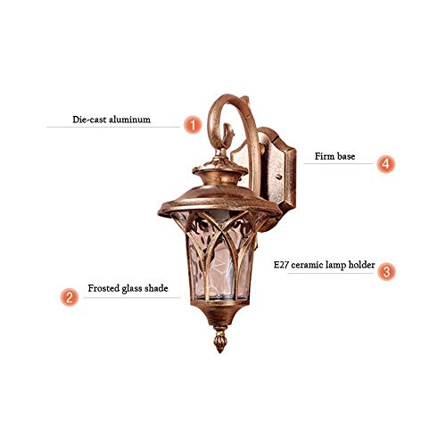 PEHUB Traditional Bronze Outdoor Diecast Aluminium Patterned Glass Wall Mounted IP23 Lantern - Balcony Wall Sconce Courtyard Villa Landscape Light E27 Edison Lamp - Loft Bar Wall Lamp Exterior Light F