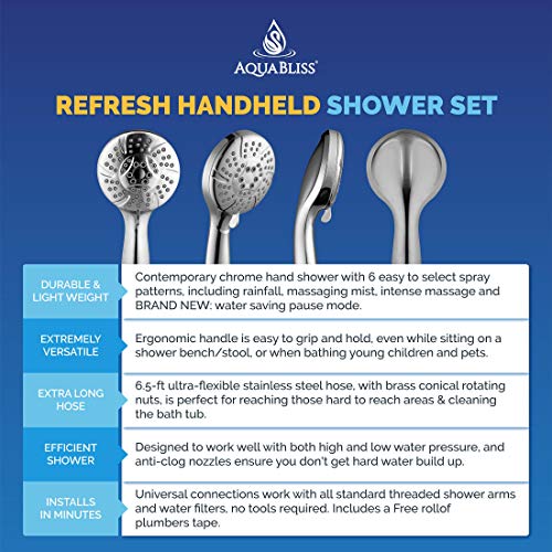 AquaBliss TheraSpa Hand Shower β 6 Mode Massage Shower Head with Hose High Pressure to Gentle Water Saving Mode - 6.5 FT No-Tangle Handheld Shower Head with Extra Long Hose & Adj. Mount | Chrome