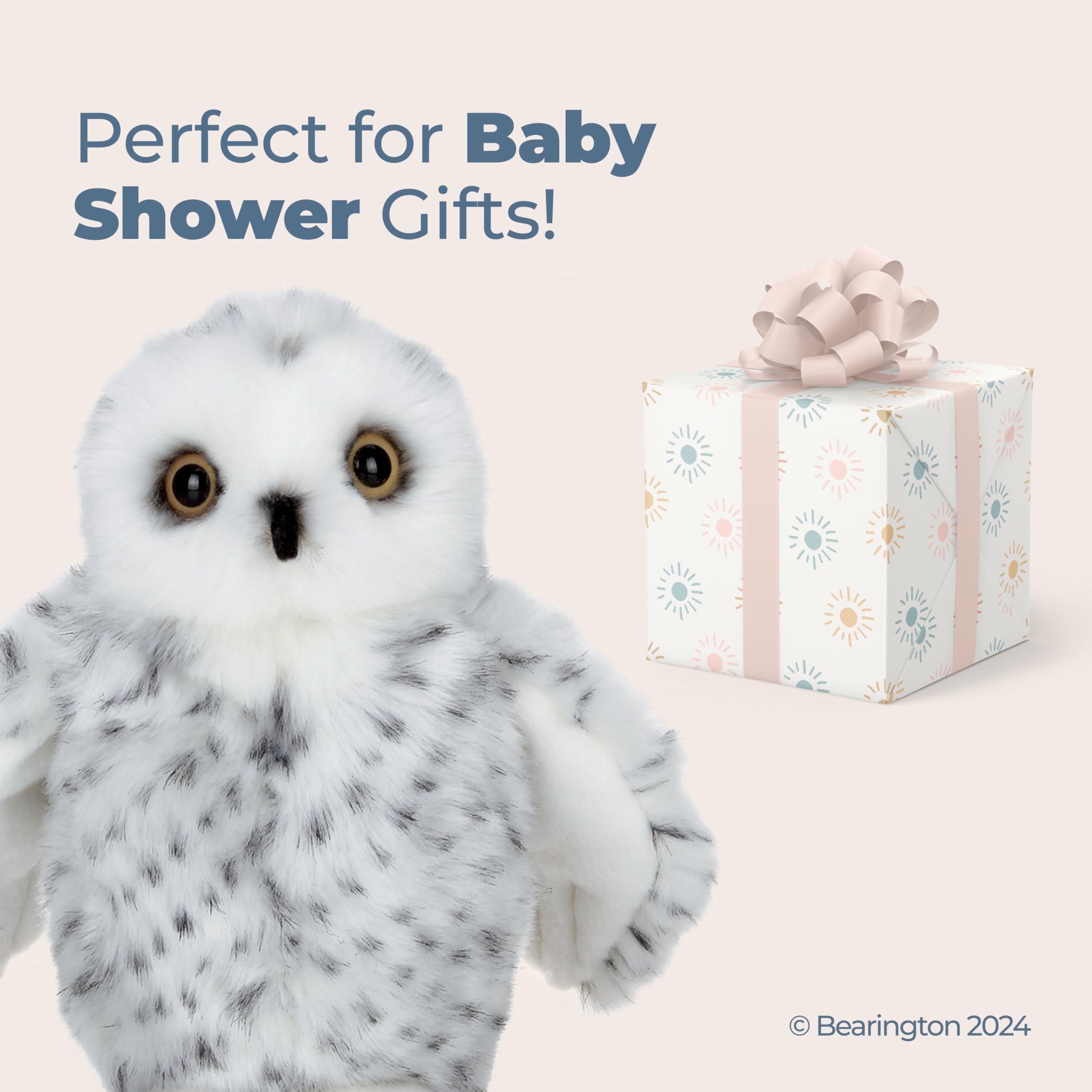 Bearington Snowy The Owl Stuffed Animal, 8 Inch Plush Owl