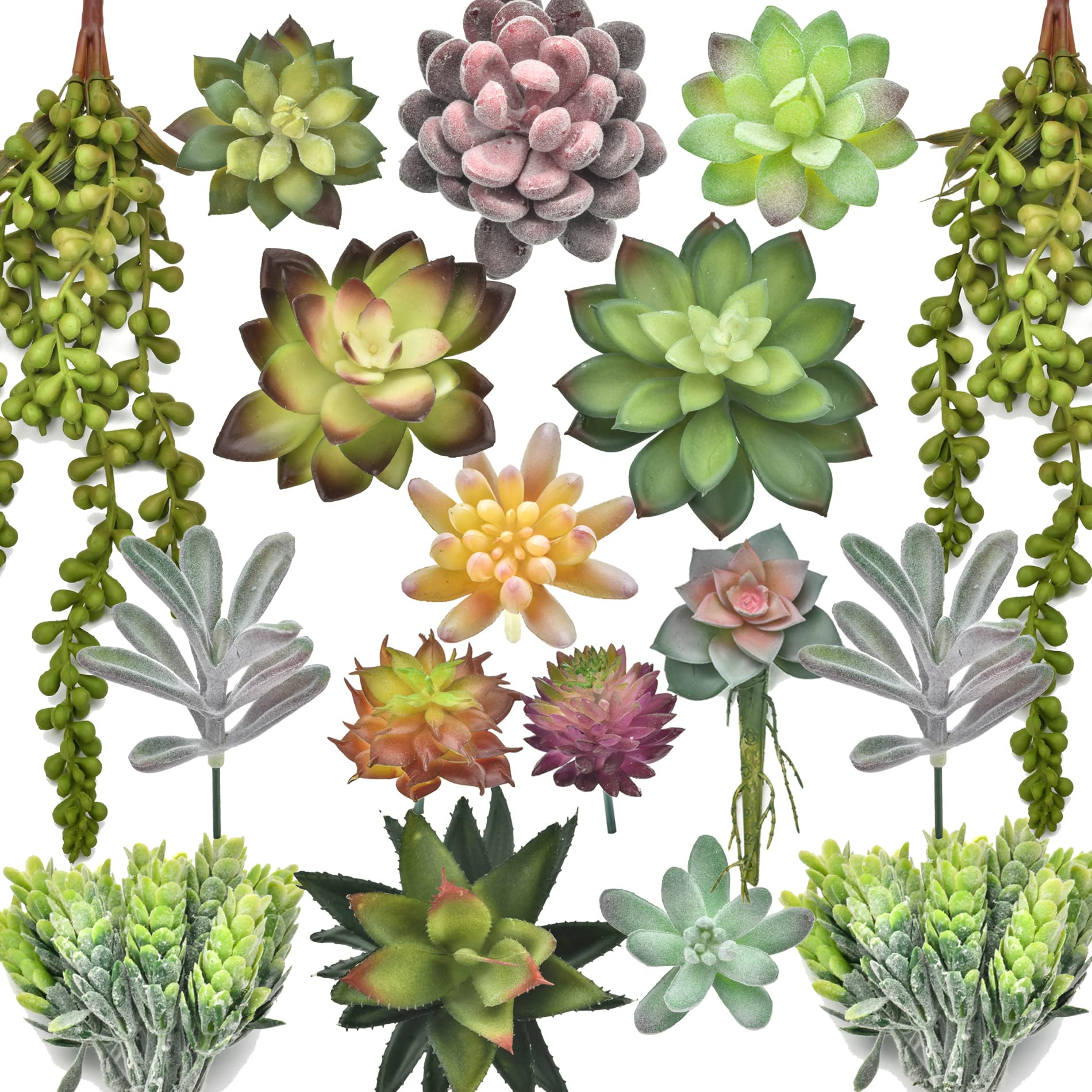 Daxi Events Artificial Succulents, 17 Pack Fake Succulents, Unpotted Faux Succulentsďź Realistic Textured Succulent Plants, Large Artificial Succulent Plants Bulk Decor Table Home Office Garden