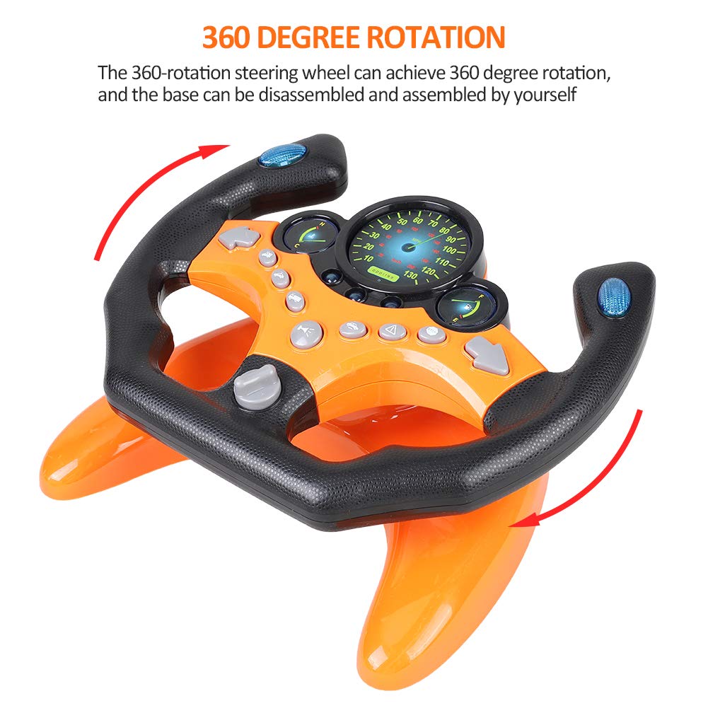 Coherny Steering Wheel Toy Driving Controller Portable Driving Copilot Toy Educational Sounding Toy Gift Driving Wheel with Music for Kids (Orange)