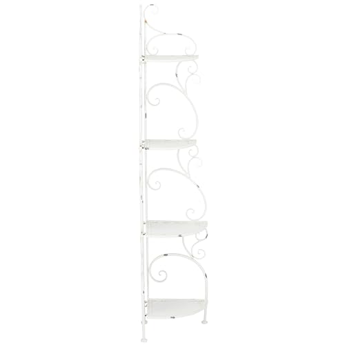 SAFAVIEH Outdoor Collection Turuca Antique White Wrought Iron 4-Tier Corner Shelf (Fully Assembled)