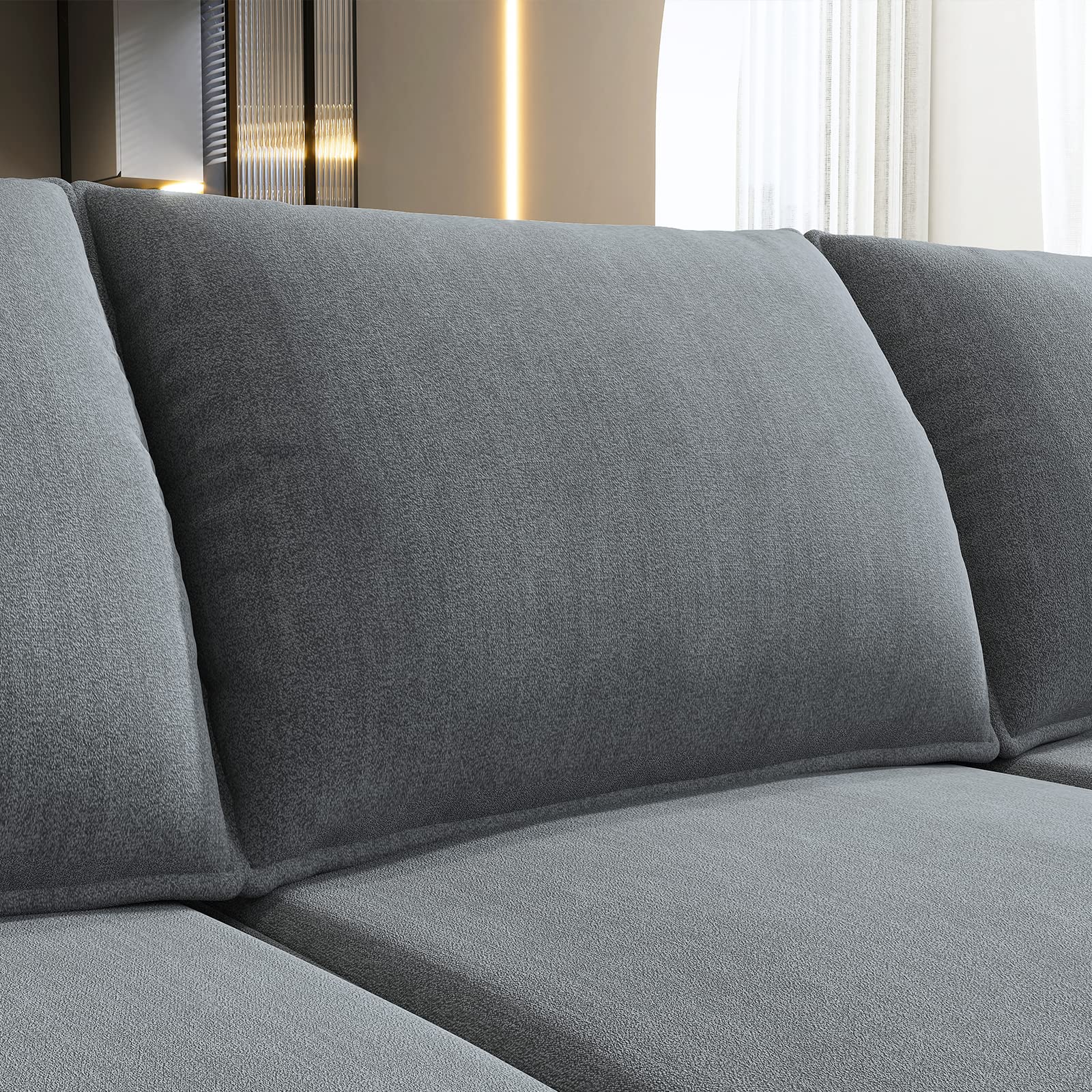 HONBAY Modular Sectional Sofa with Storage Ottoman Fabric Modular Couch with Reversible Chaise 6-Seater L Shape Corner Sofa Sectional Couch, Bluish Grey
