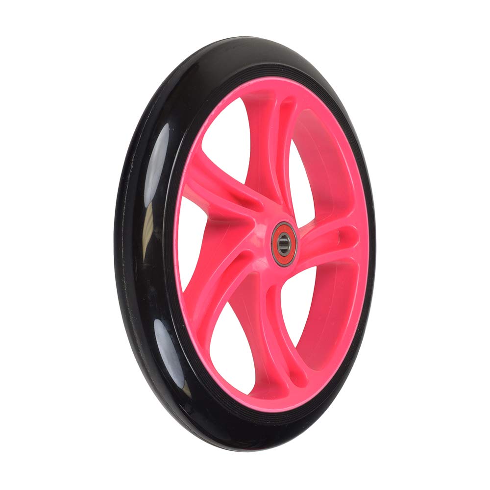 AlveyTech 200mm Black Wheel Pink Hub for the Razor A5/Carbon Lux, Stiga - Replacement Durable Polyurethane 8" Caster Wheels for Kick Scooters, Trikes, Carts, Kids Folding Scooter Parts, DIY Install