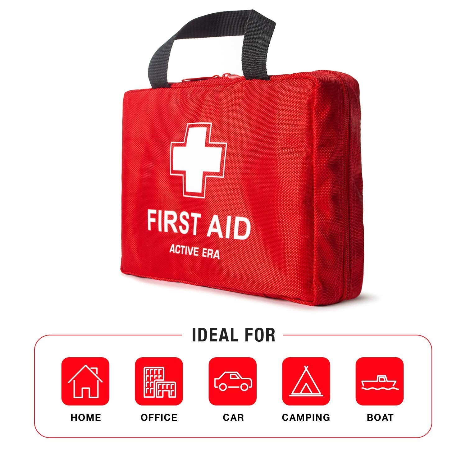 Active Era First Aid Kit - All-Purpose 260 Pieces First Aid Kit for Camping and Hiking with Medical Supplies and Handle - First Aid Kit for Home, Cars