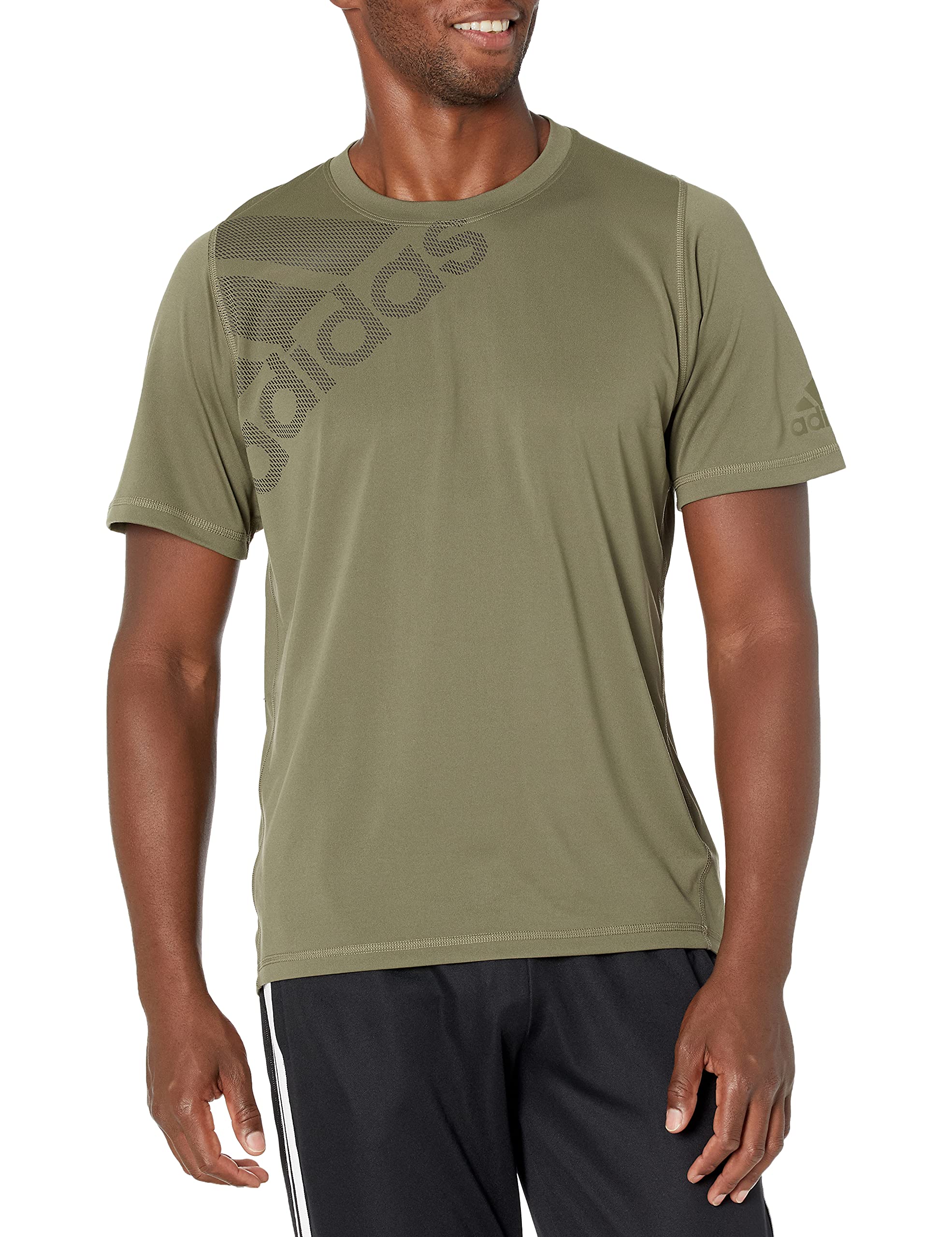 adidas Men's Freelift Sport Badge of Sport Graphic Tee, Raw Khaki, Medium