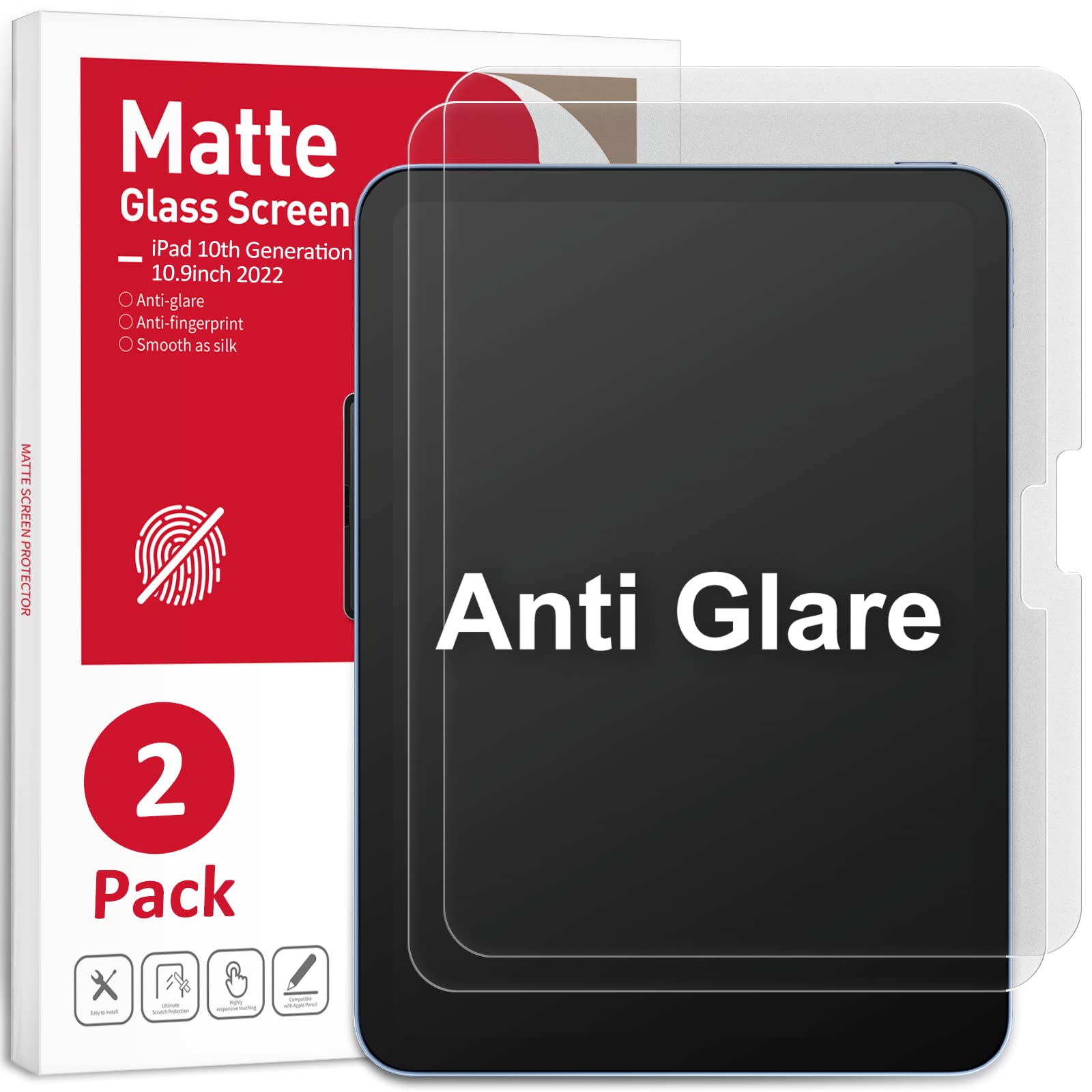 Ambison 2 Pack Matte Glass Screen Protector Compatible with Samsung Galaxy S24, Anti Glare&Fingerprint/Easy Install/Bubble Free/Smooth as Silk/Apple Pencil Compatible/9H Tempered Glass