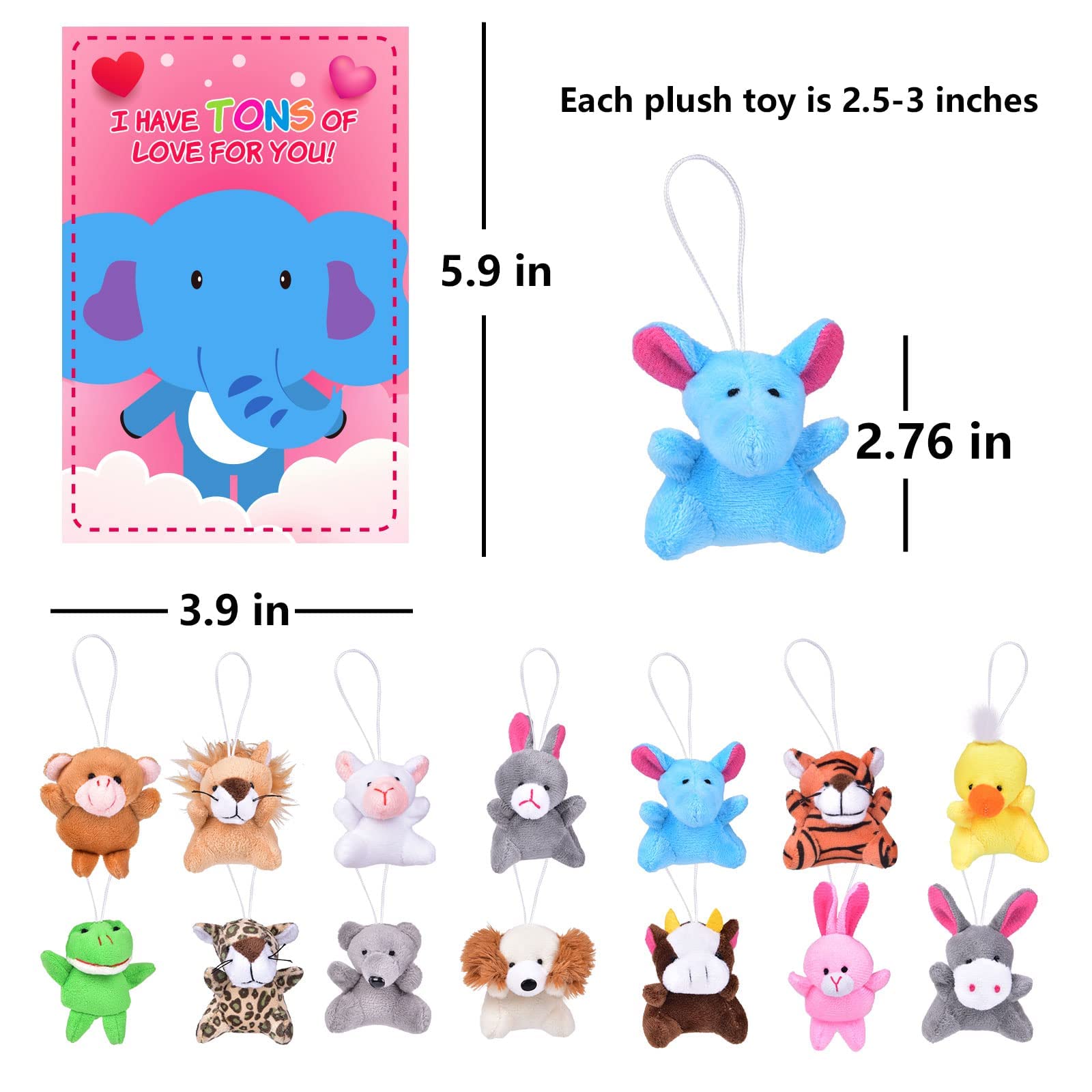FUN LITTLE TOYS 28 Packs Valentines Mini Plush Toy Set, Cute Stuffed Animal for Kids, Valentine Cards for Students, Classroom