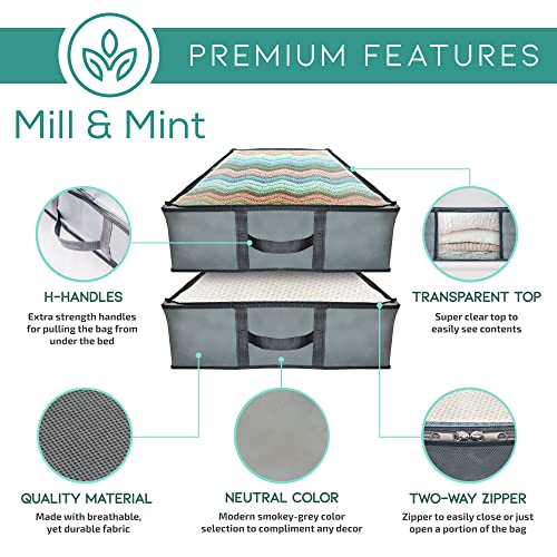 Mill & Mint β 2 Large Underbed Storage Bags + 1 Organizer Bin β Foldable Under Bed Storage Containers for Clothes, Blankets, Toys & Shoes, Gray