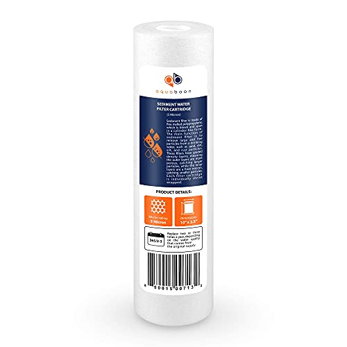 Aquaboon 10" x 2.5" Replacement Water Filter Set of 1 Carbon and 1 Sediment, 5 Micron 10 inch Cartridges, Compatible with DWC30001, WFPFC8002, FXWTC, WHEF-WHWC, WHKF-WHWC, Pentek DGD, RFC