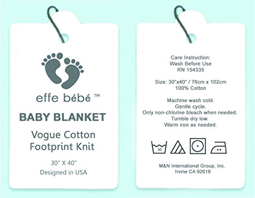 Vogue 100% Cotton Knit Footprint Baby Blanket 30"x40" (French Blue) New for 2021 Spring & Summer